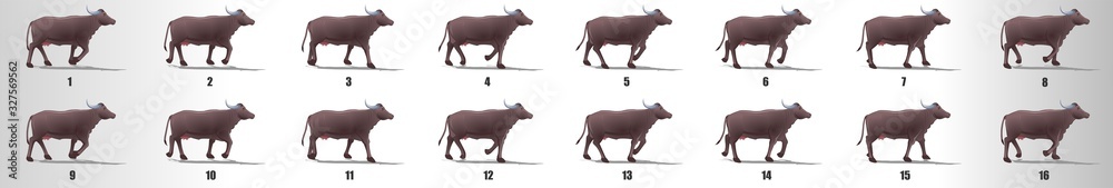 Buffalo cycle animation frames, loop animation sequence sprite sheet Stock Vector | Adobe Stock