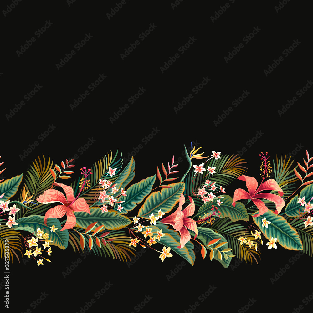 seamless floral border with tropical flowers Stock Vector | Adobe Stock