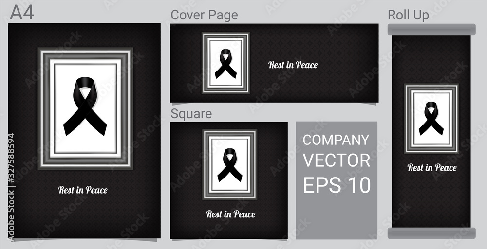 Mock up Mourning symbol with Black Respect ribbon on white background ...