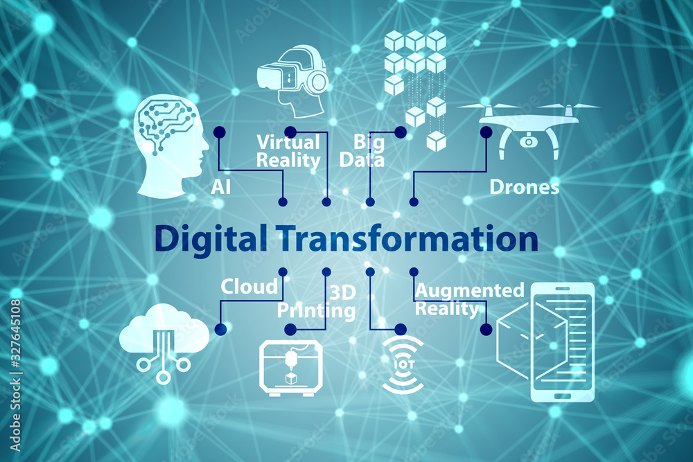 Digital transformation concept - 3d rendering Stock Illustration ...