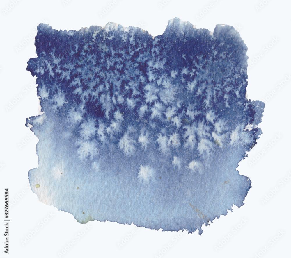 Blue watercolor brush stroke on grain fin paper with white salt effect ...