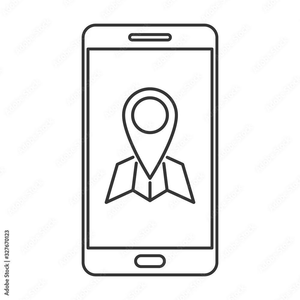 Phone icon with location symbol in line style. Stock Vector | Adobe Stock