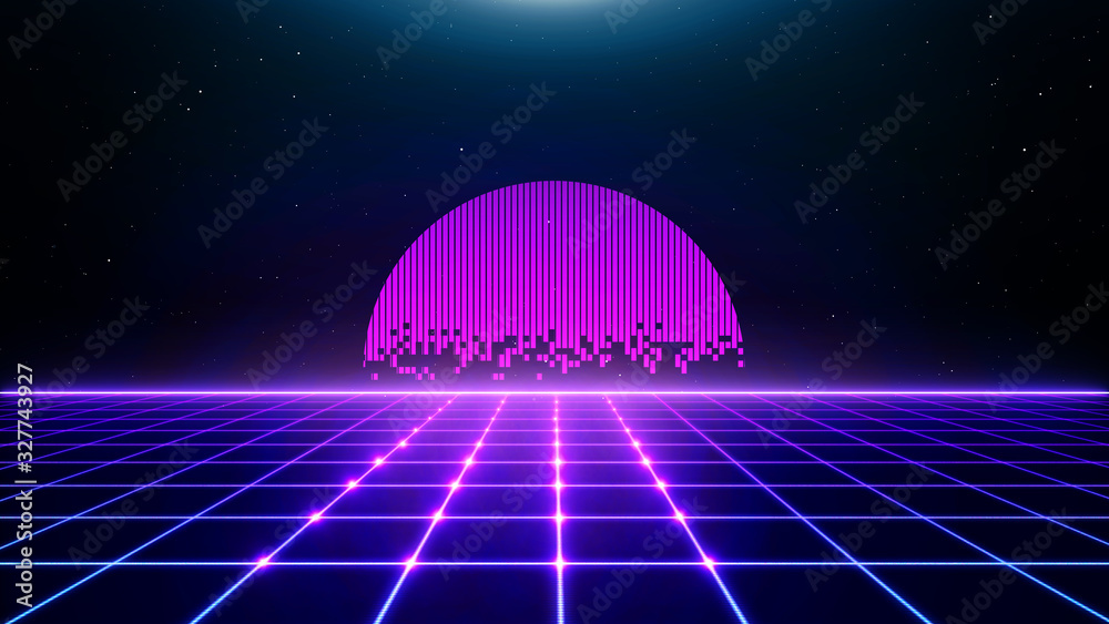Ilustração Retro cyberpunk style 80s Sci-Fi Background Futuristic with ...