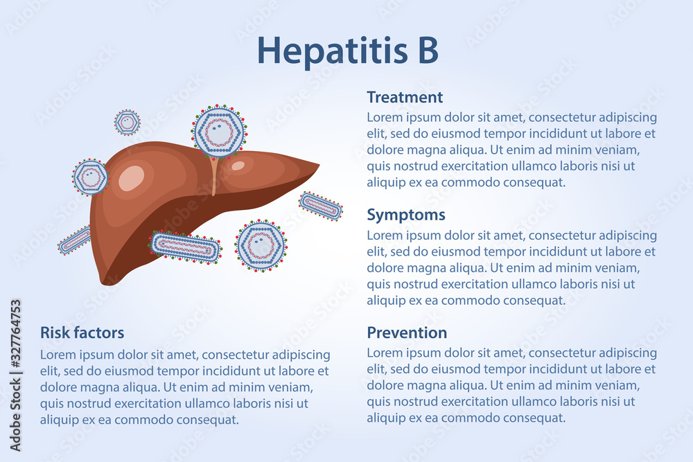 Hepatitis B of liver. Template with text describing symptoms ...