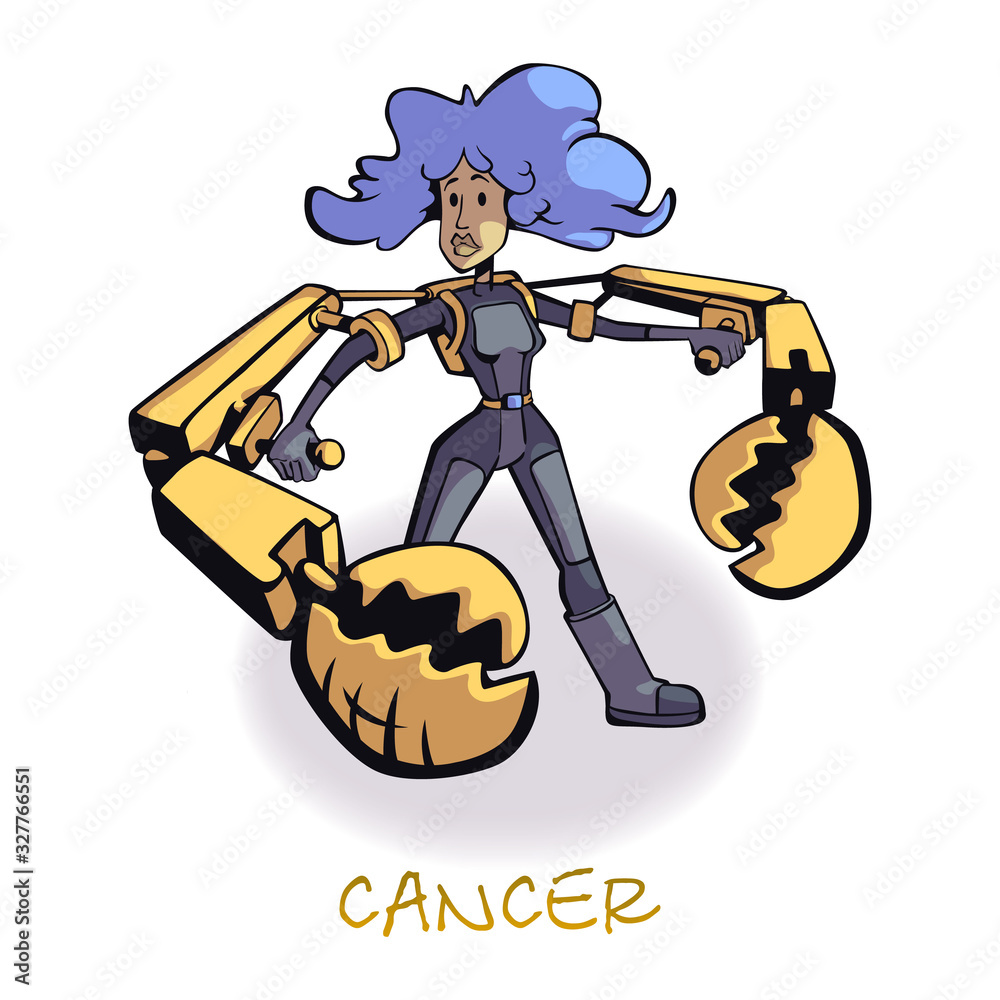 Vector de Stock Cancer zodiac sign woman flat cartoon vector ...