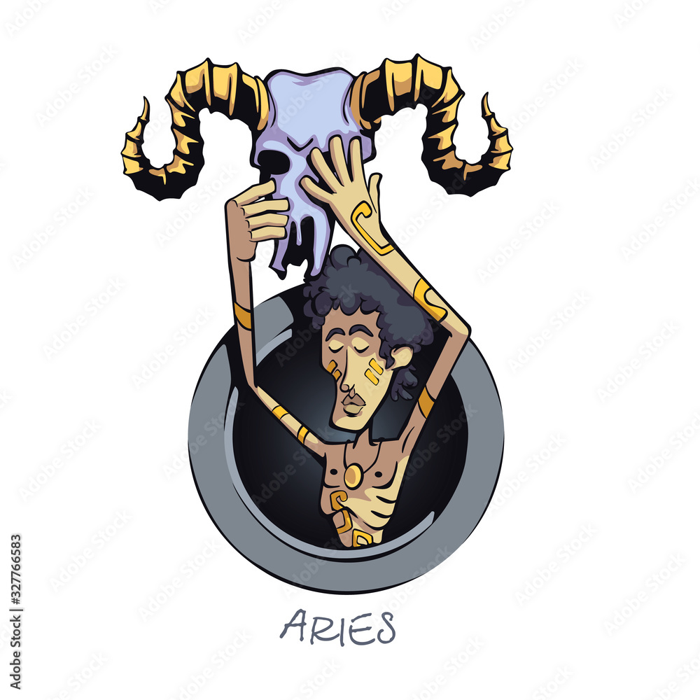 Aries zodiac sign man flat cartoon vector illustration. Priest with ...