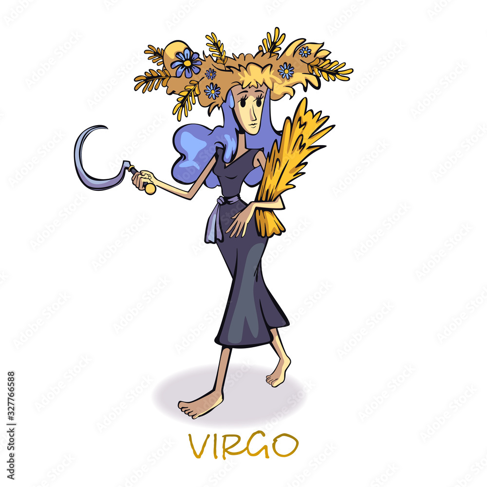 Virgo zodiac sign woman flat cartoon vector illustration. Girl with ...