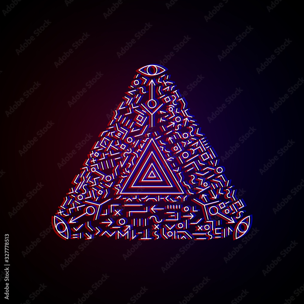 Sacred geometry drawings with glitch effect. Mysterious figures ...