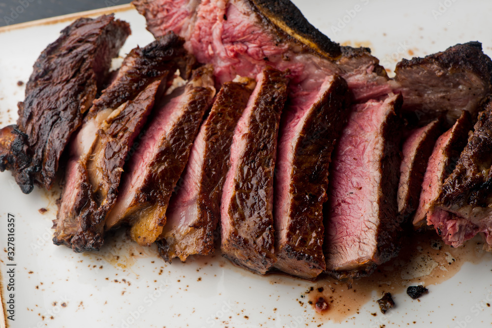Steak. Grade A, grass fed angus beef. Traditional classic New York ...
