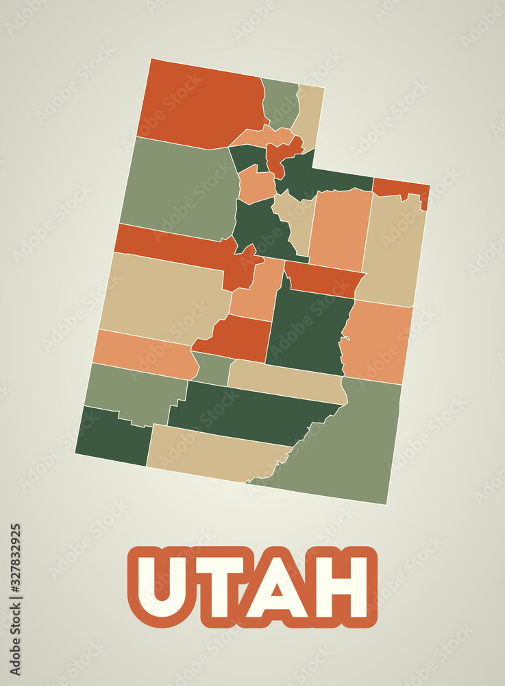 Utah poster in retro style. Map of the US state with regions in autumn ...