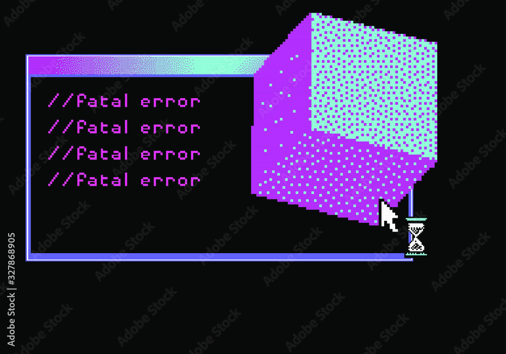 Vector de Stock Surreal collage in pixel art style with console window ...