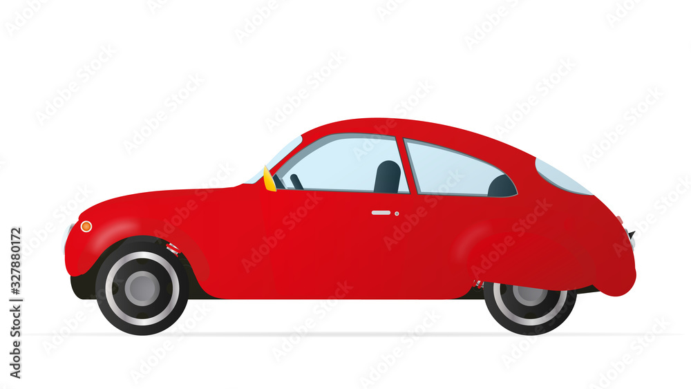 Vector red car in old style. Realistic red car isolated on a white ...