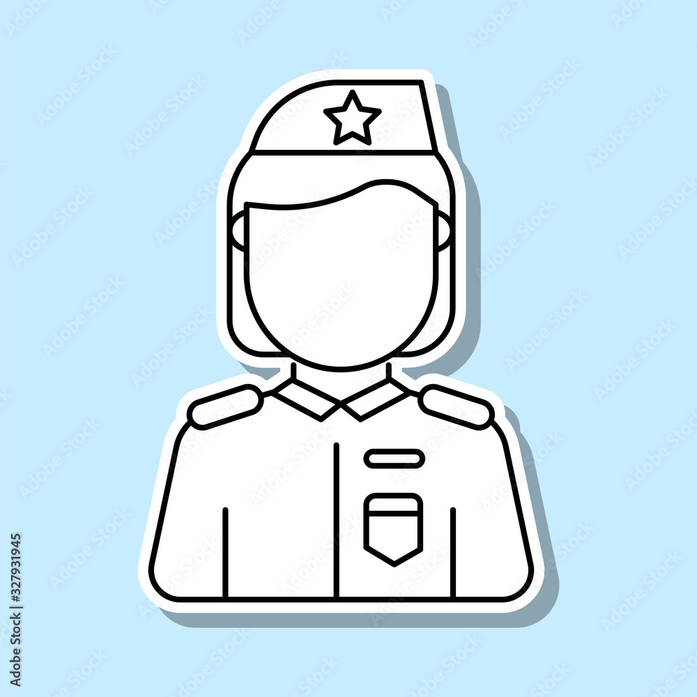 Vector de Stock Military woman avatar sticker icon. Simple thin line ...