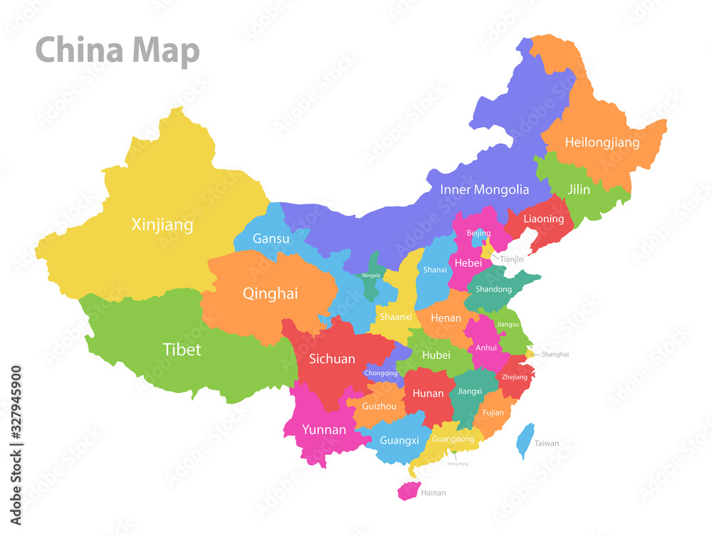 China map, administrative division, separate individual region with ...