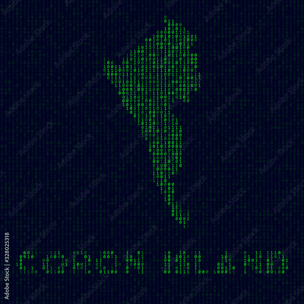 Digital Coron Island logo. Island symbol in hacker style. Binary code map of Coron Island with ...