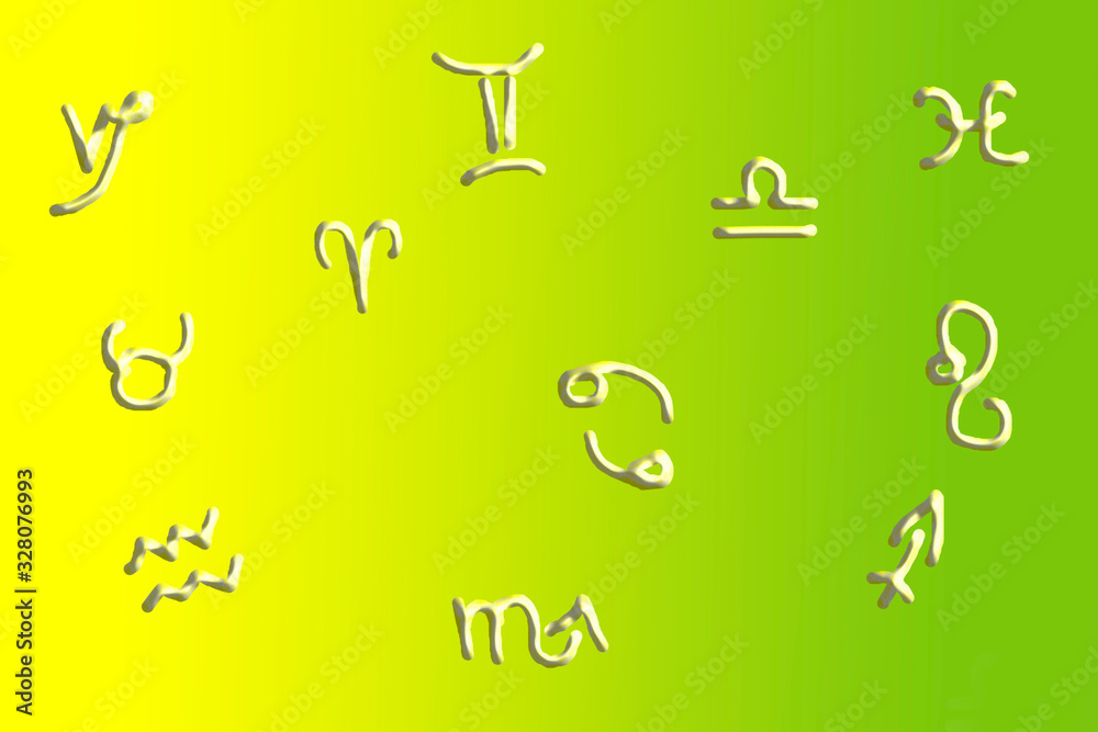 Astrological zodiac symbols on a yellow and green background. Stock ...