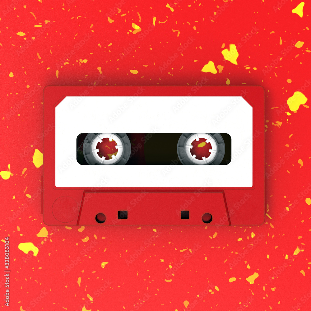 Red Cassette. Vintage Audio Cassette Tape with White Label Template on ...