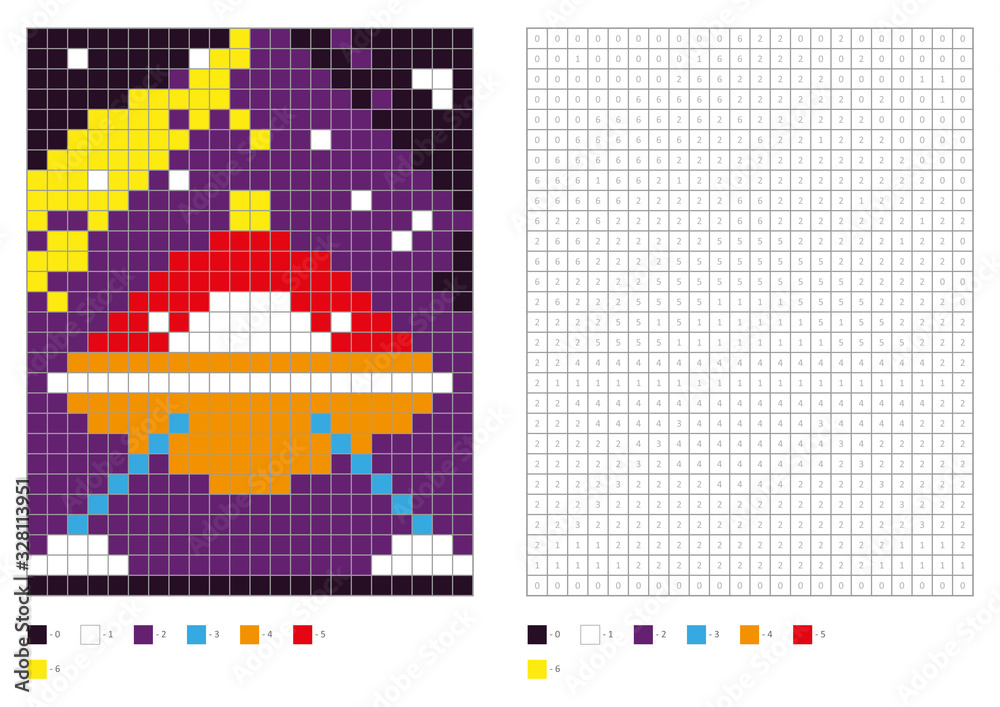 Kids coloring page, pixel coloring spaceship ufo. Vector illustration Stock Vector | Adobe Stock
