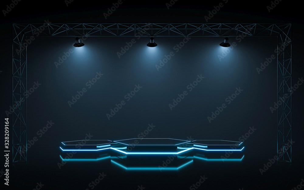 Neon stage with spotlight background. 3d rendering Stock Illustration ...
