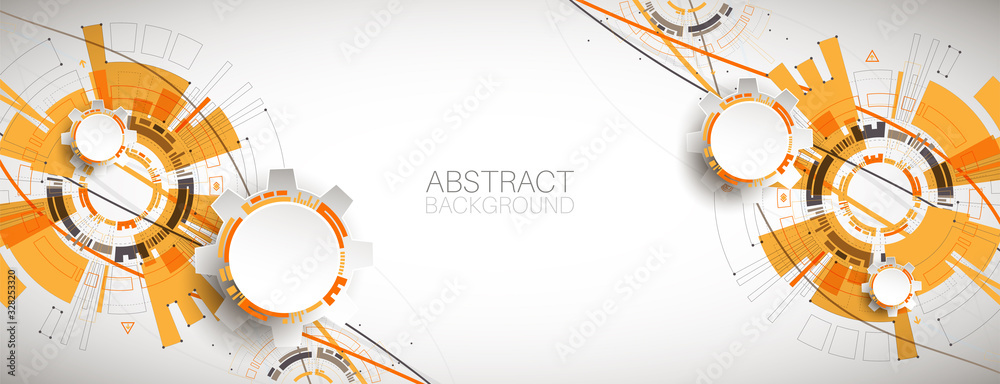 Abstract orange colored technology background with various ...