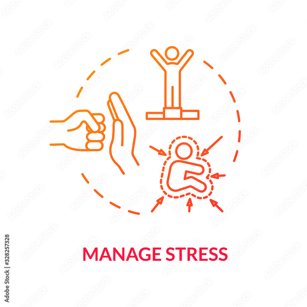 Manage stress red concept icon. Healthy coping mechanism. Concentration ... Manage stress red concept icon. Healthy coping mechanism. Concentration ...