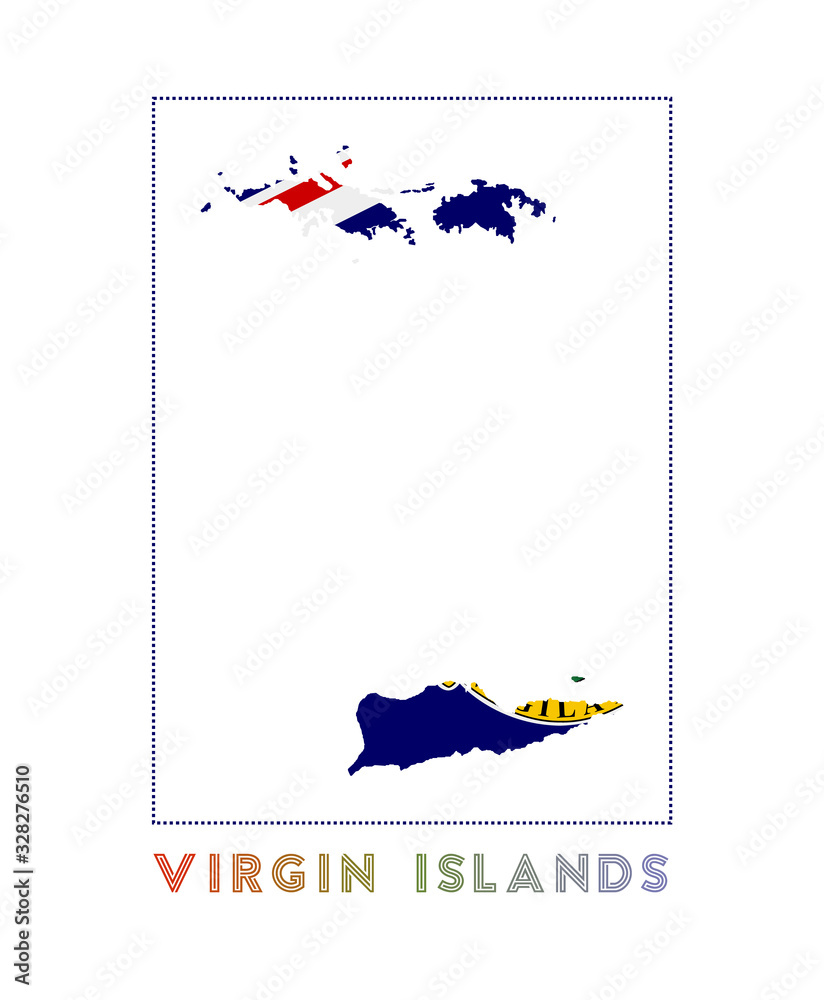 Virgin Islands Logo. Map of Virgin Islands with island name and flag ...