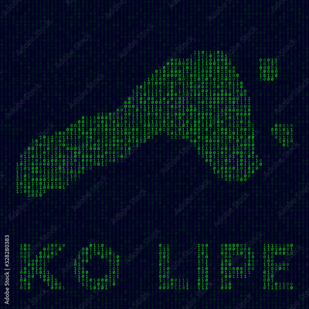 Digital Ko Lipe logo. Island symbol in hacker style. Binary code map of Ko Lipe with island name ...