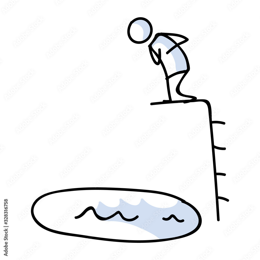 Cute stick figure standing on diving board vector clipart.Courageous ...