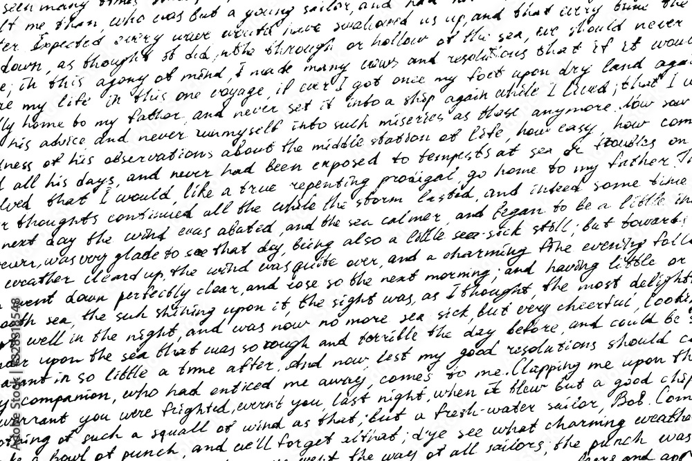 Monochrome background of careless ink writing. Handwritten letter ...