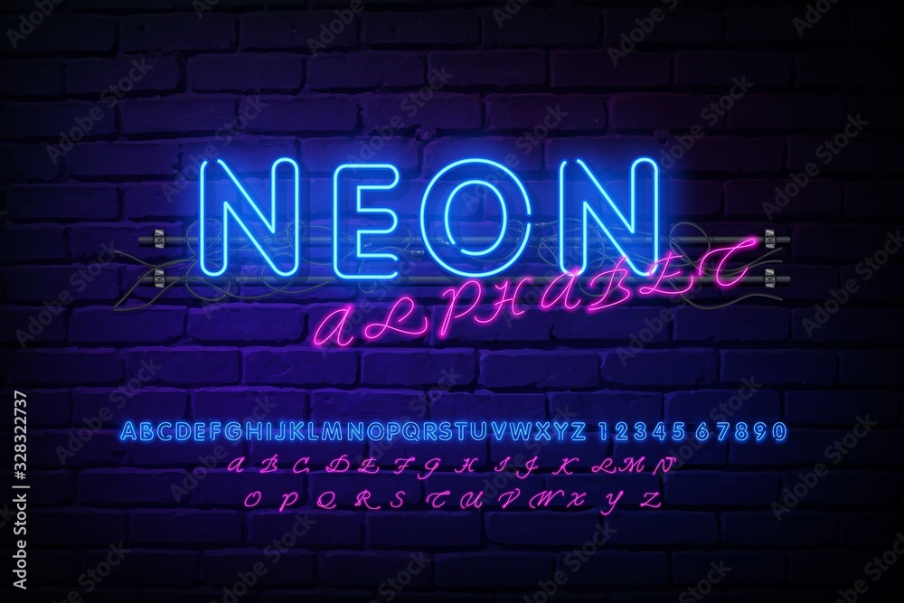 Glowing neon letters of the alphabet. Neon font with uppercase and ...