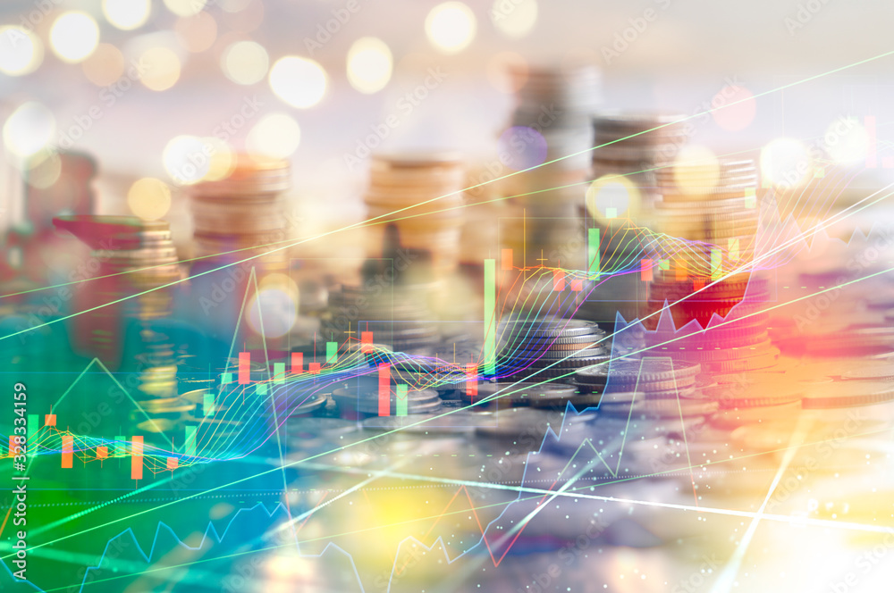 Stock market digital graph chart on LED display concept. A large ...