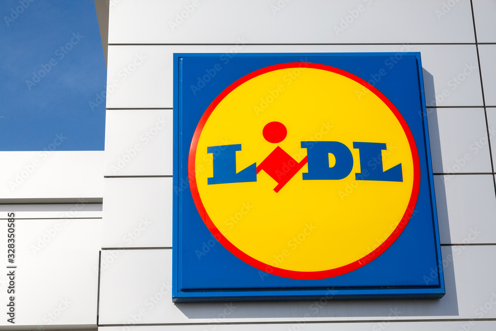 LIDL supermarket chain sign. LIDL is a German global discount ...