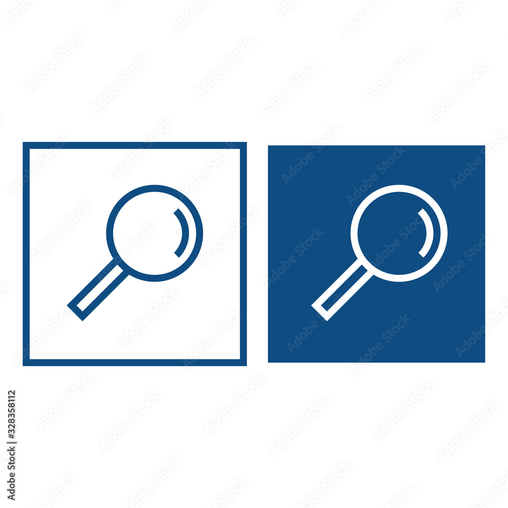 Search symbol with magnifier. The symbol is located in a square frame ...