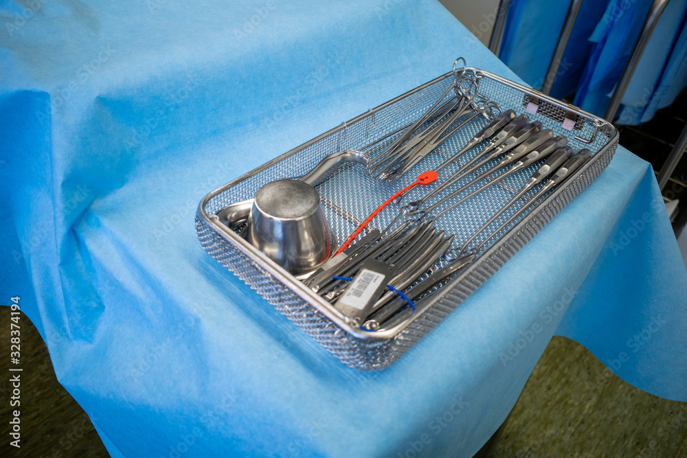 cleaned and disinfected instrument sieve for performing a uterus ...