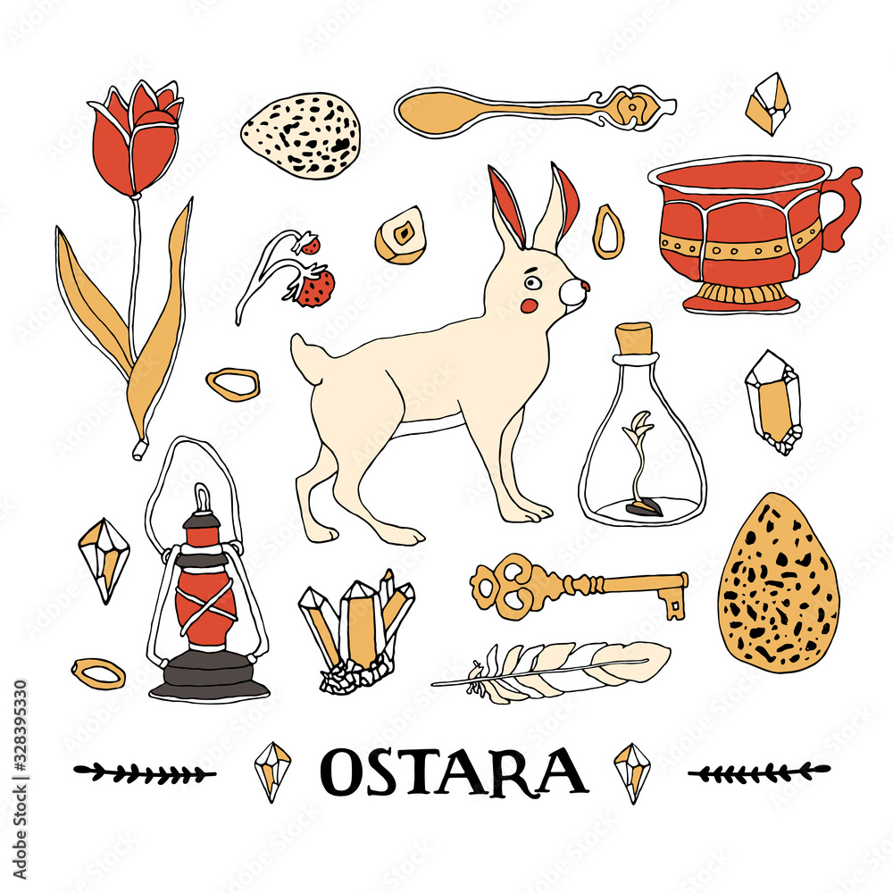 Ostara symbols set. Celtic calendar concept. Spring equinox elements ...