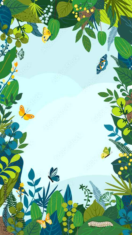 Beautiful floral background, frame. Green leaves, colorful flowers ...