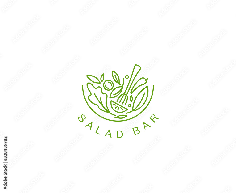 Vector logo design template in simple linear style - green salad emblem ...