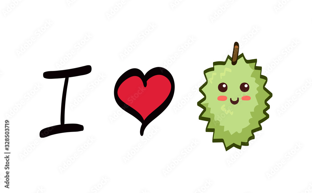 I Love Durian hand drawn lettering. Famous fruit of Thailand placed on ...