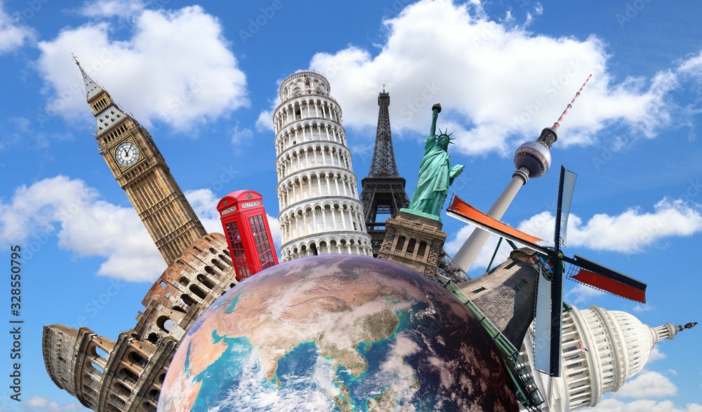 Planet Earth travel - world landmarks. Parts of image provided by NASA ...
