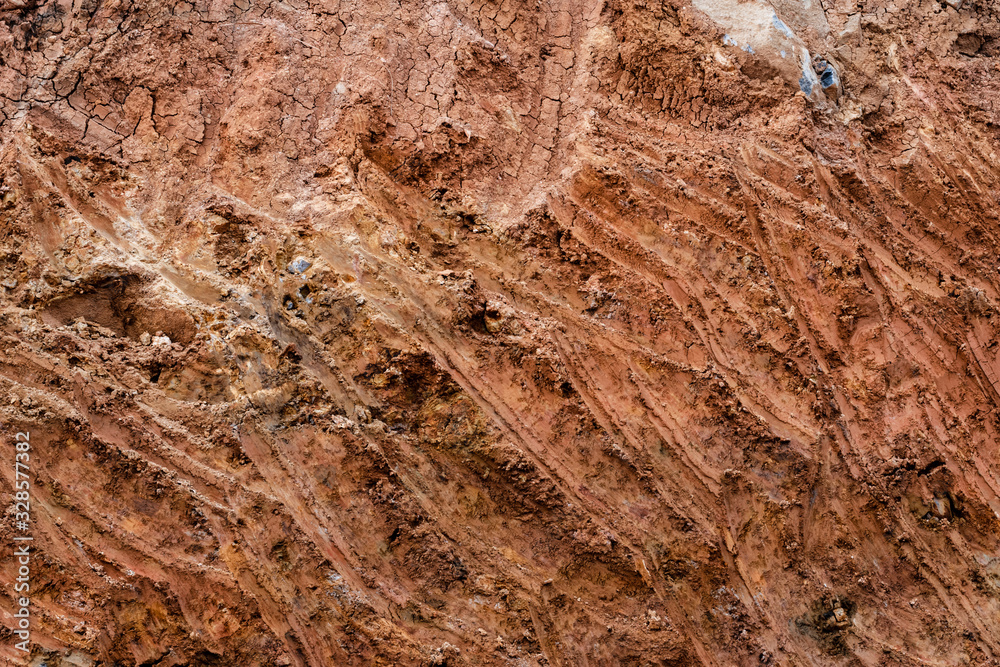 Clay soil texture for rough theme background wallpapers. Close-up photograph of tropical ...