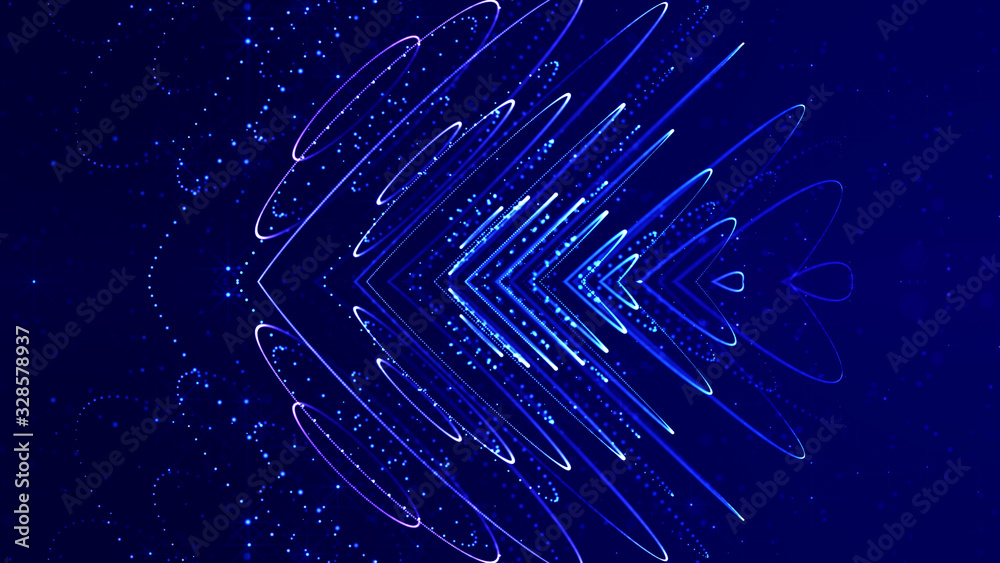 Blue motion design background with symmetrical pattern. Abstract sci-fi background with glow ...