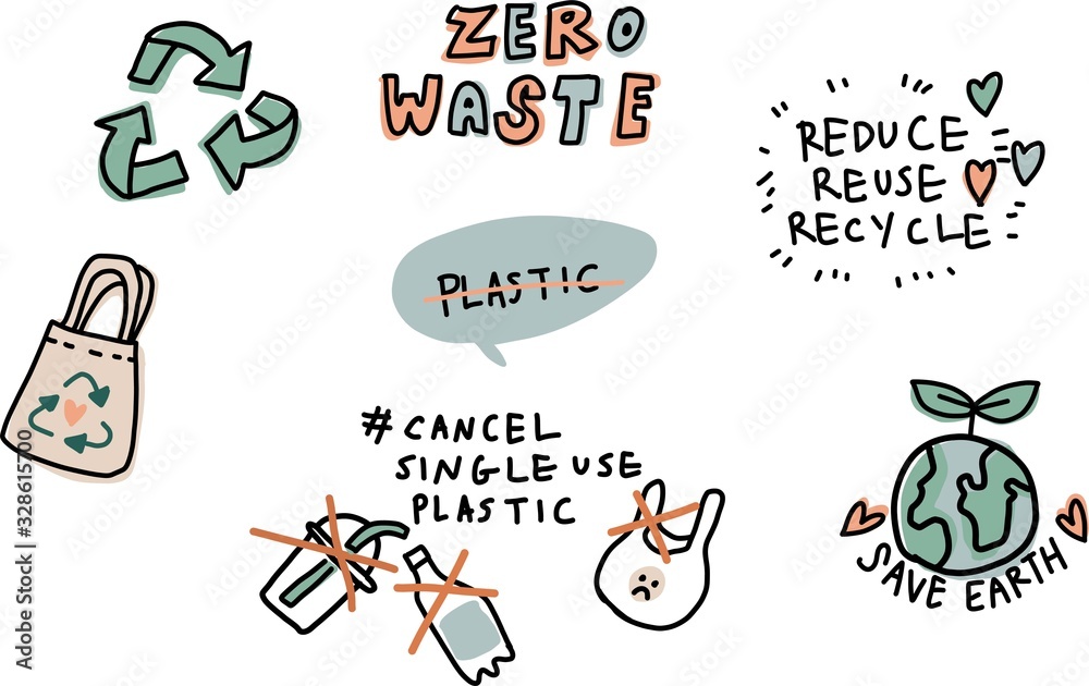 Vektor Earth day environmentalism hand drawn style stickers ...