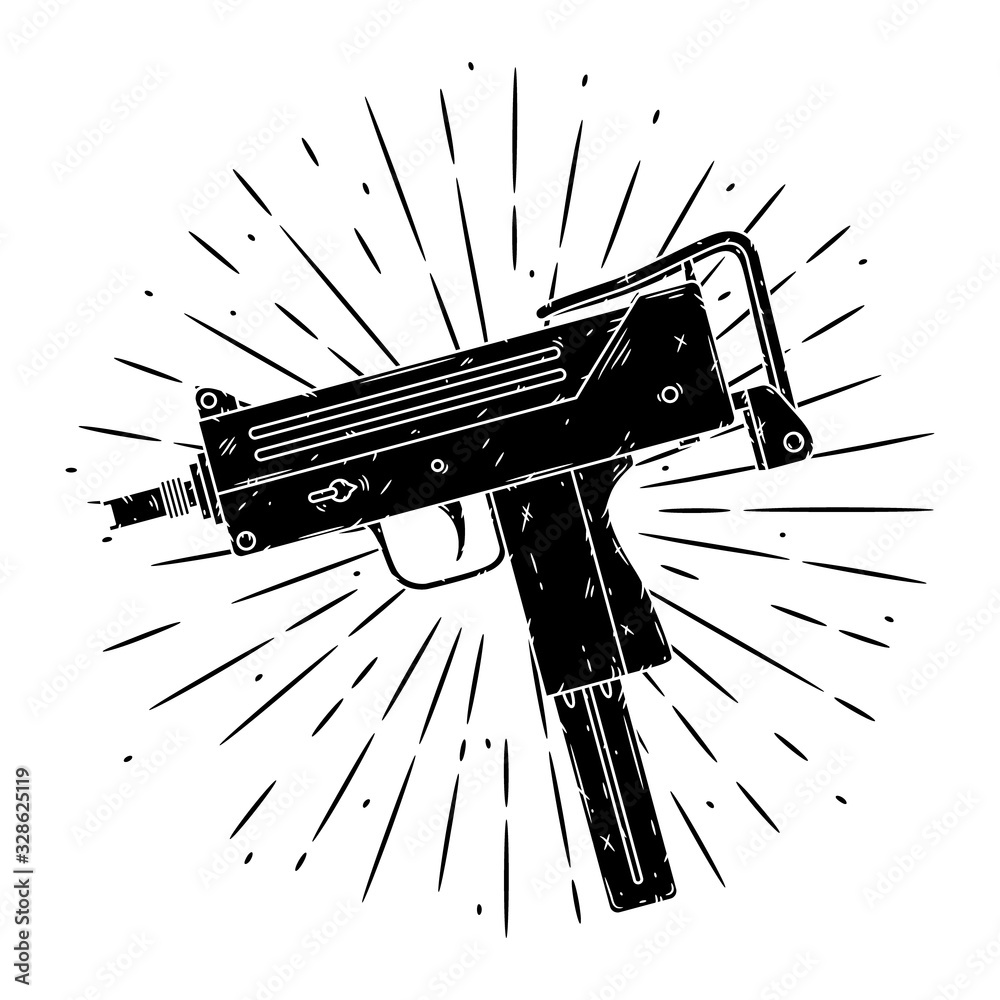 Uzi. Vector illustration with Uzi and divergent rays. Used for poster ...