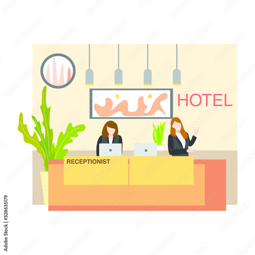 Vector de Stock Illustration of hotel receptionist employees who are ...