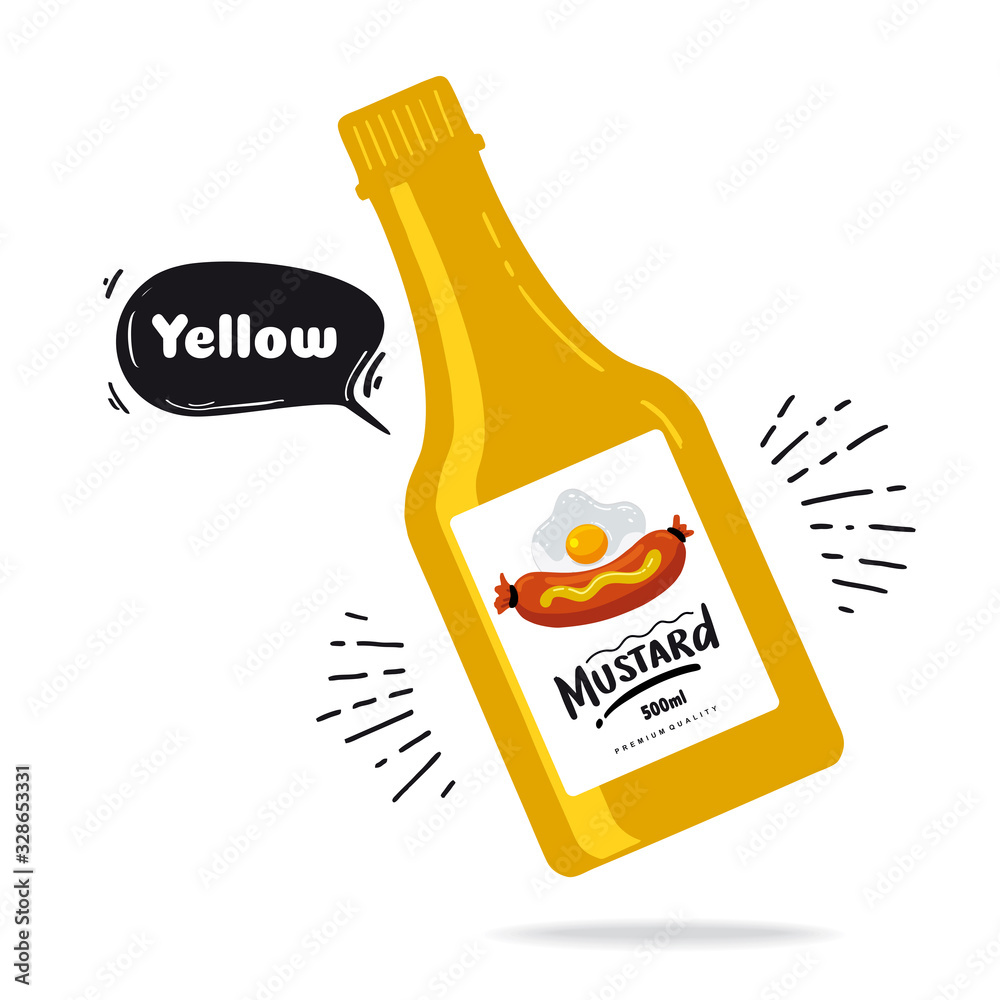Yellow mustard Lettering. Hand drawn vector flat cartoon illustration ...