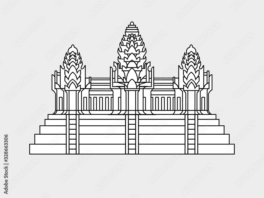 Angkor Wat Temple in Cambodia Flag Vector Illustration Isolated on Gray ...