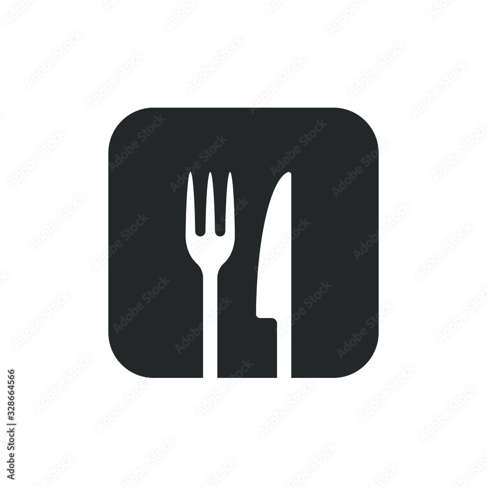 Fork and knife icon logo. Simple flat shape sign. Restaurant cafe ...