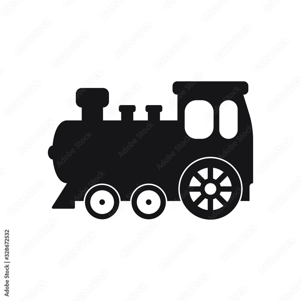 Train symbol icon, old locomotive silhouette, sign vector illustration ...