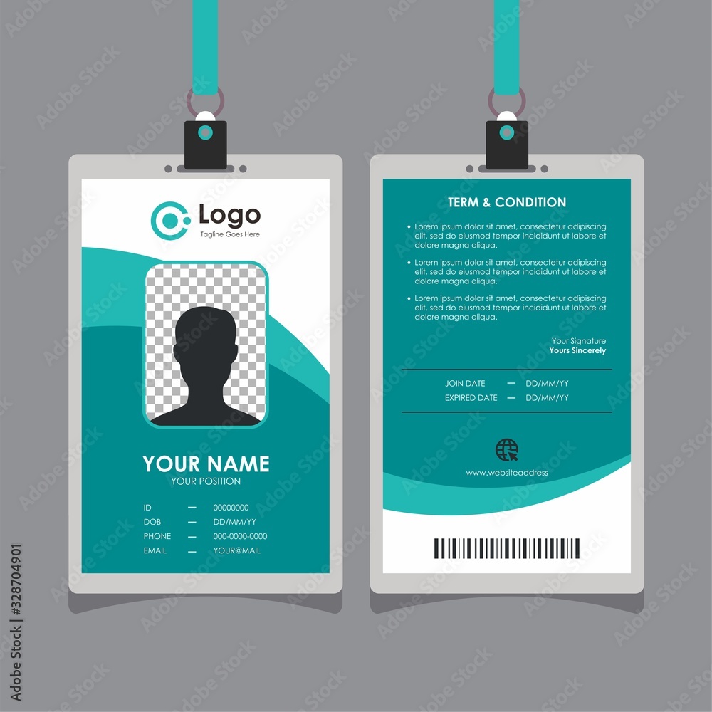 Simple Clean Turquoise Curve Id Card Design, Professional Identity Card ...