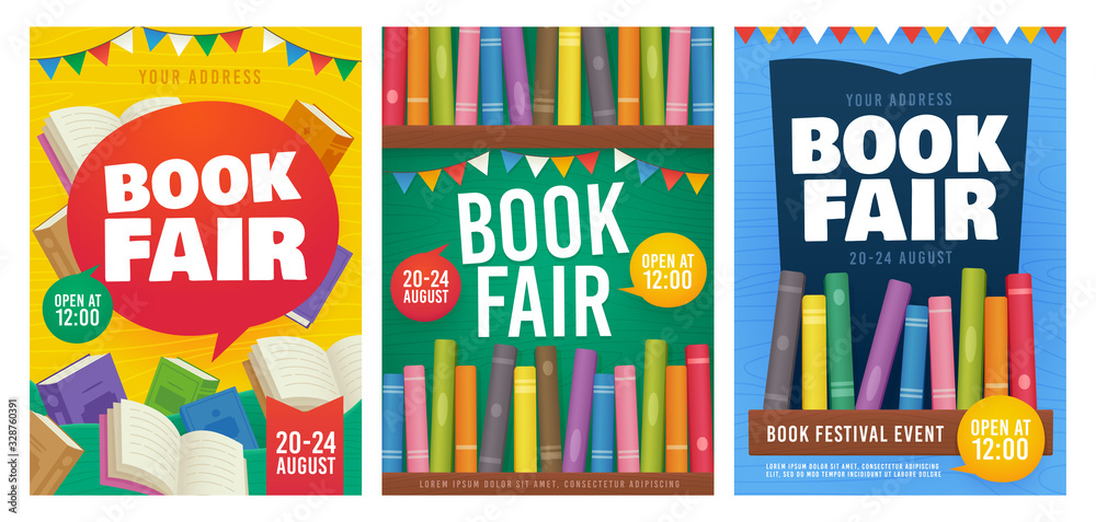 Book Fair poster event Invitation. Bookshelf. Book Festival flyer ...